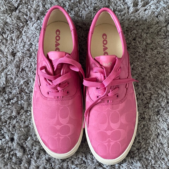 Coach | Shoes | Coach Hot Pink Signature Lace Up Sneakers B Nwo Box ...